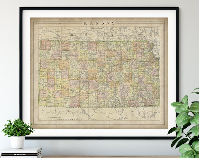 Map of Kansas, Historical Map of Kansas, Antique Map of Kansas, Old Map ...
