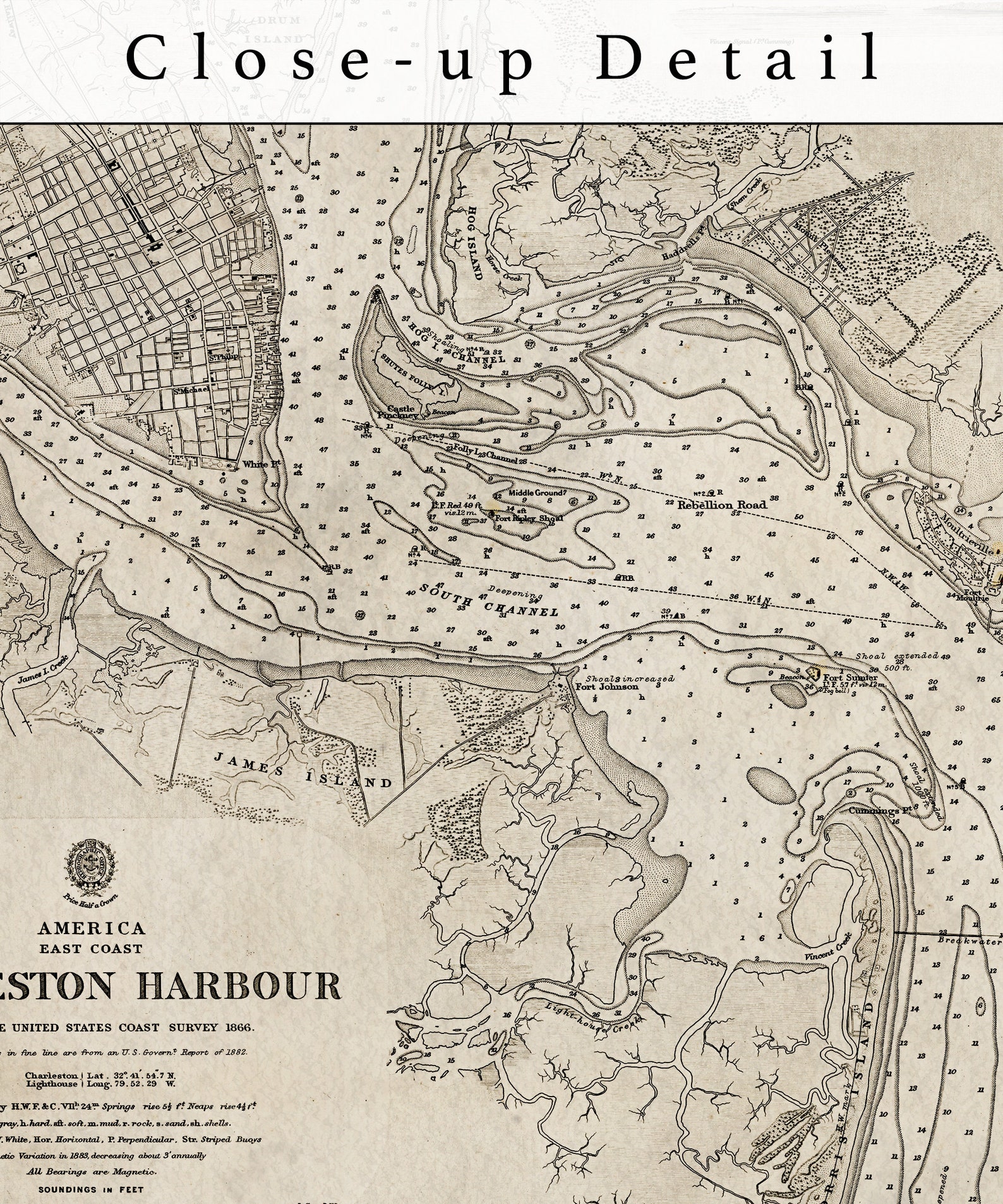1882 Charleston Harbor SC Map Print vintage Map Art - Etsy France