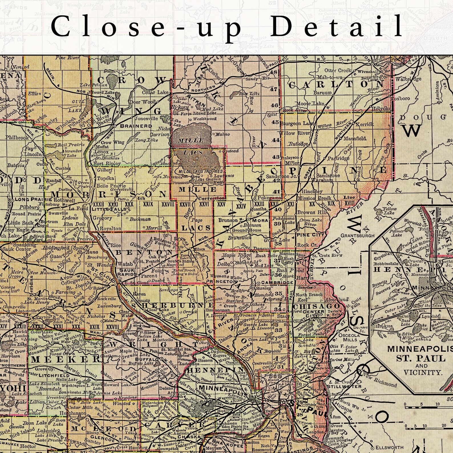 1897 Minnesota Map Print Vintage Map Art Antique Map Old - Etsy