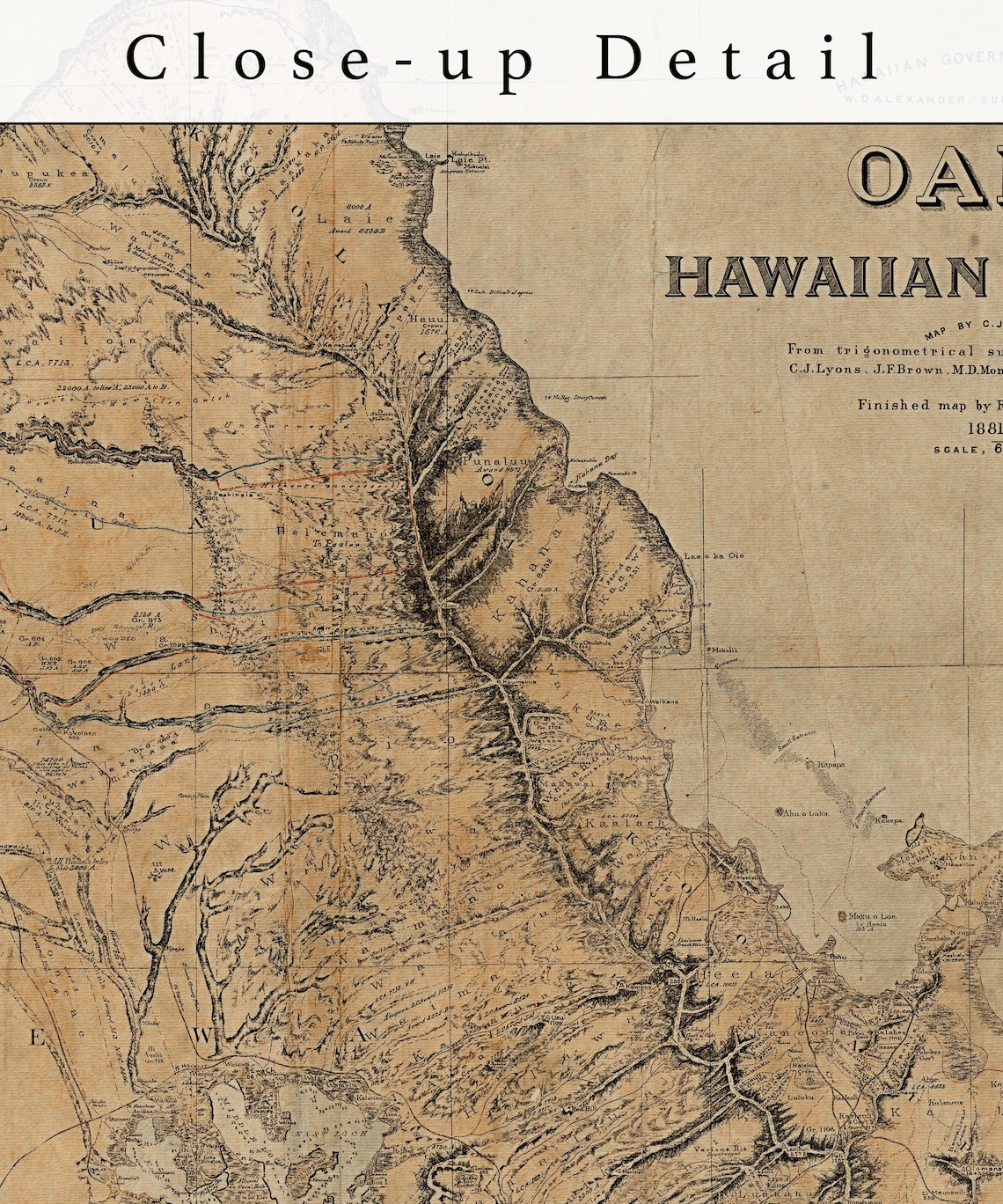 1881 Oahu Map Print Vintage Map Art Antique Map Old Map | Etsy