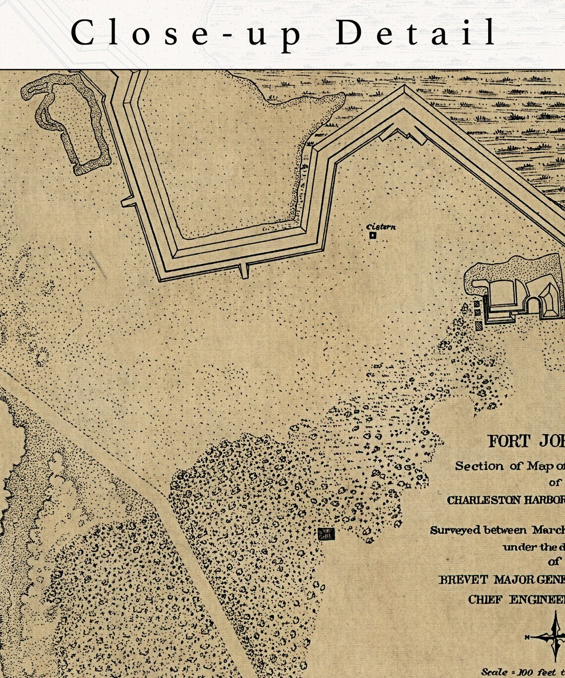 1865 Fort Johnson Map Print: Vintage Charleston Harbor SC Civil War Art ...