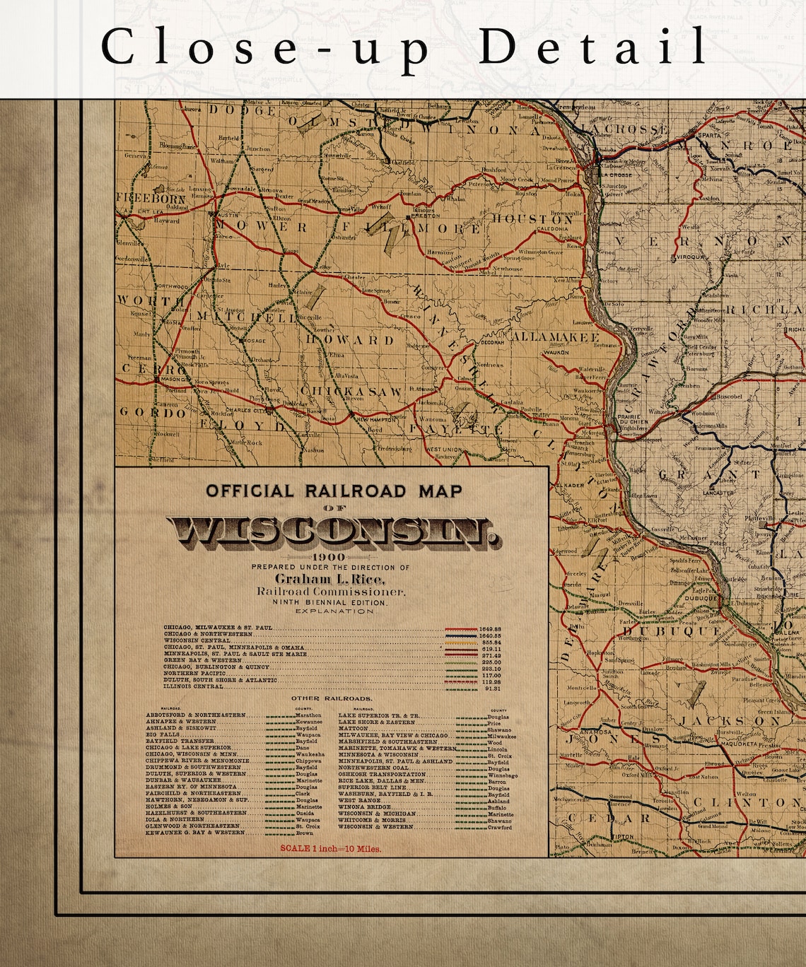 1900 Wisconsin Railroad Map Print Vintage Wisconsin Map Art | Etsy