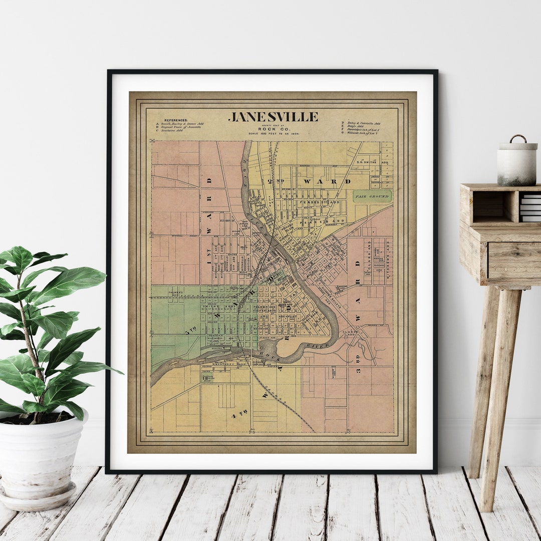 1878 Janesville Wisconsin Map Print, Vintage Map Art, Antique ...