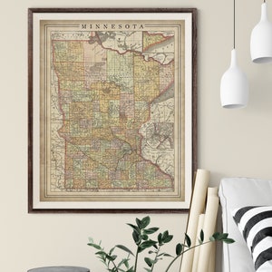 1897 Minnesota Map Print, Vintage Map Art, Antique Map, Old Map, County ...