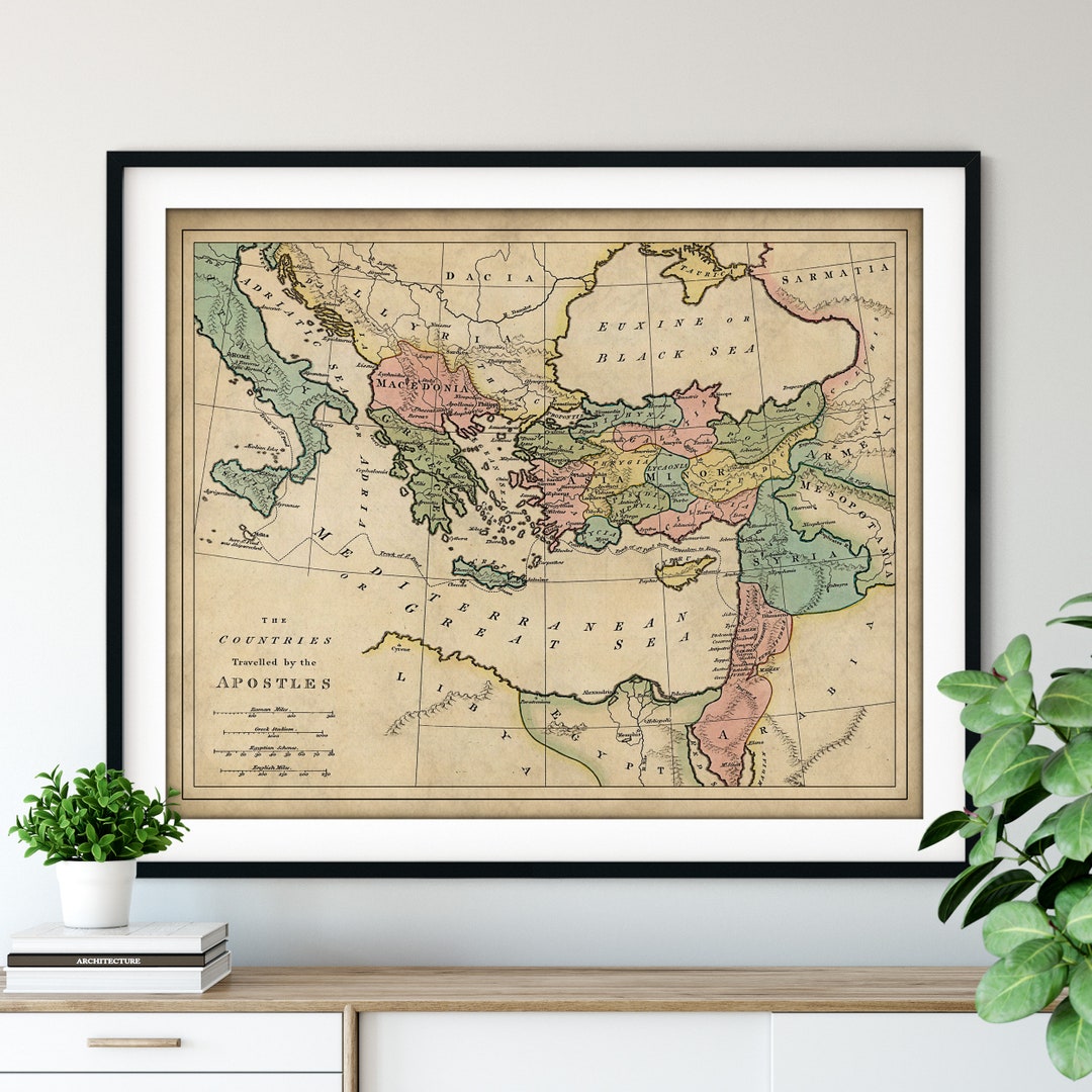 1819 Countries Traveled by the Apostles Map Print - Vintage Christian ...