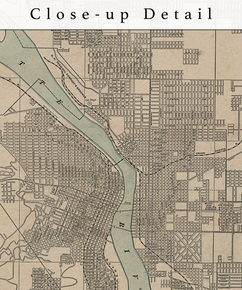 1901 Portland Oregon Map Print Vintage Portland Map Art | Etsy
