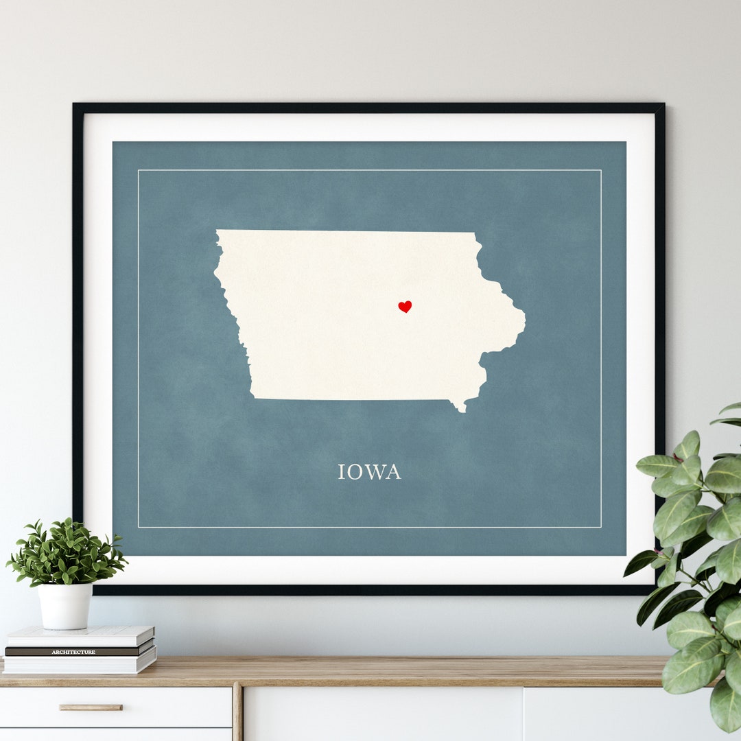 Custom Iowa Map Print With Heart Over Any City: Personalized Hometown ...