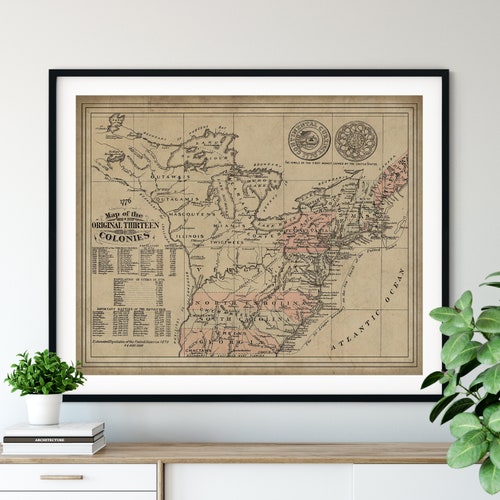 13 Colonies Map Vintage US Map Canvas Map Old Wall Art - Etsy