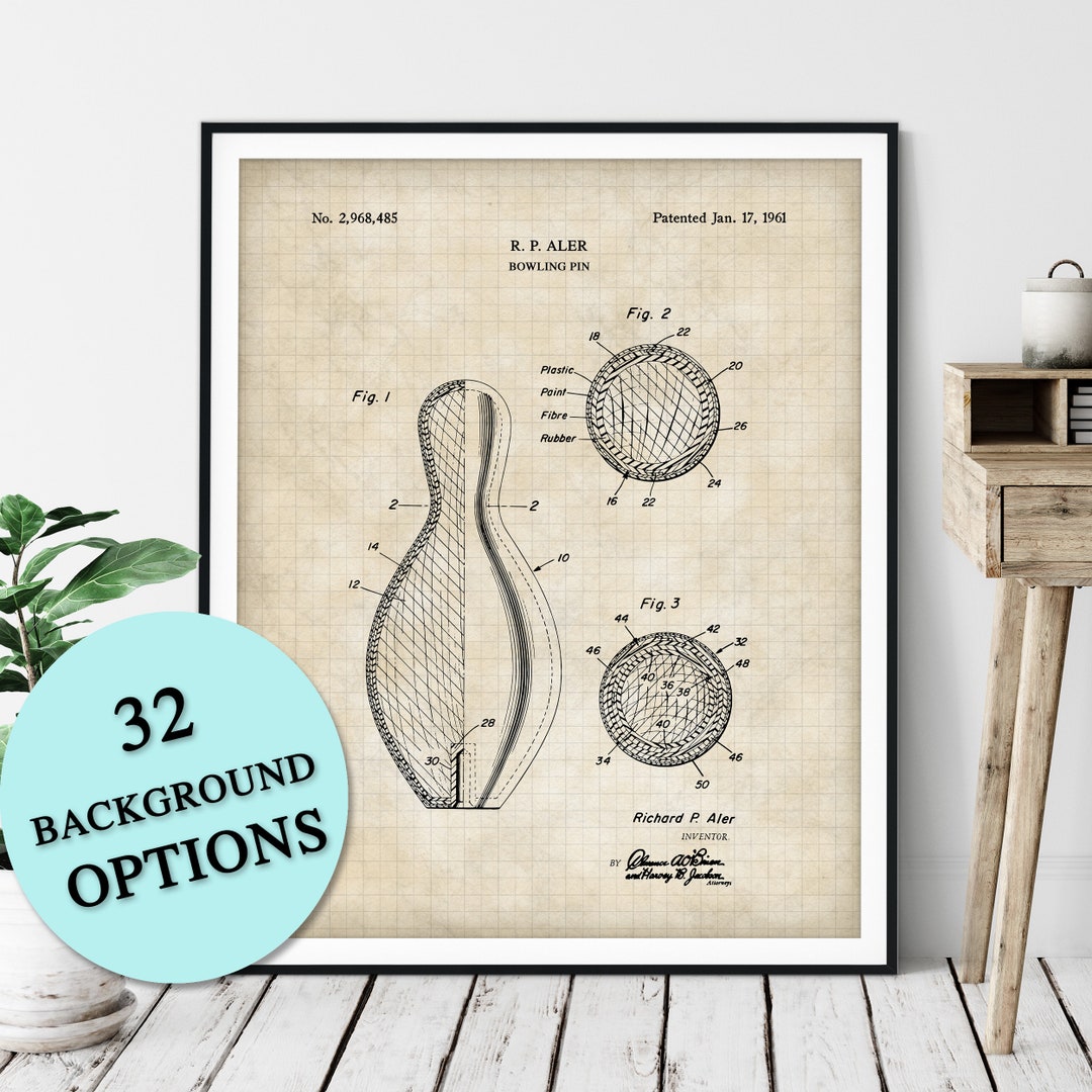 Bowling Pin Patent Print - Customizable Bowling Blueprint Plan, Bowler ...