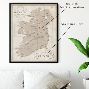 Personalized Ireland Last Name Map Print: Vintage Irish Family Name Art ...