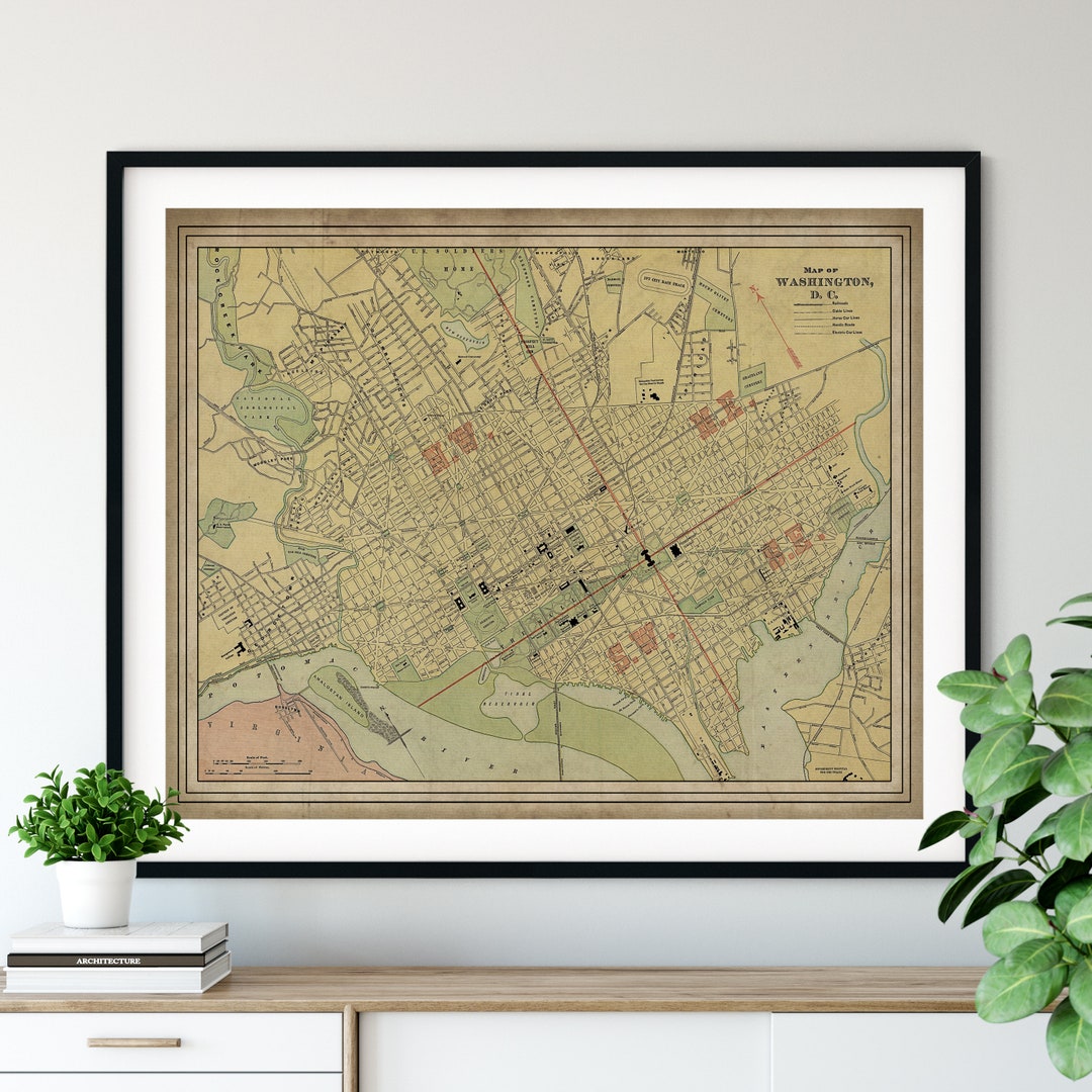 1897 Washington DC Map Print, Vintage Map Art, Antique Map Wall Art ...