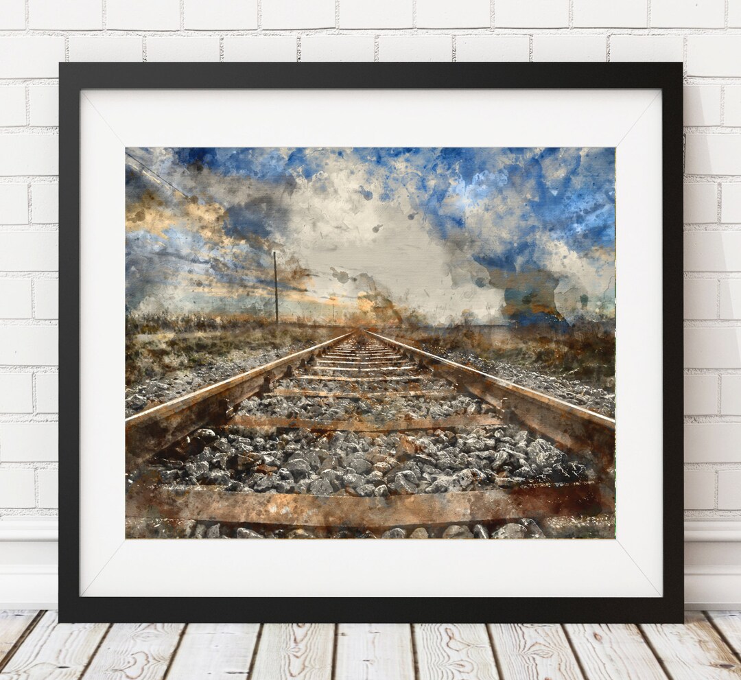 Railroad Tracks Print Watercolor Print, Watercolor Art, Watercolor ...