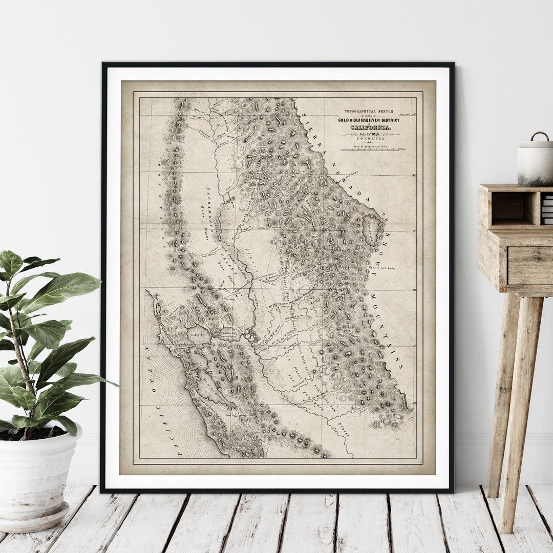 1848 California Gold & Quicksilver Map Print: Vintage Historical Wall ...