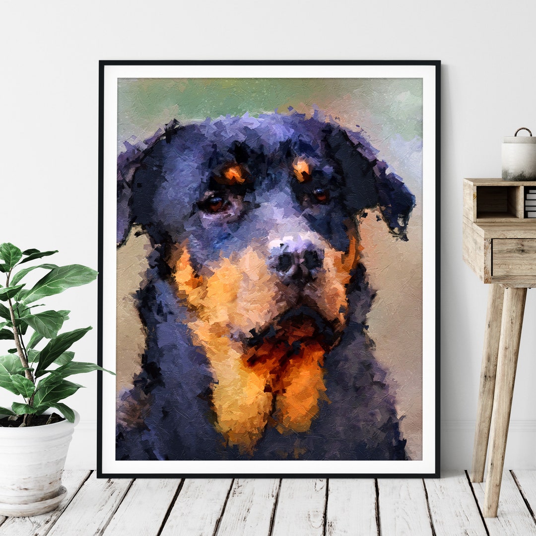 Rottweiler Art Print: Oil Painting Style Dog Portrait - Etsy