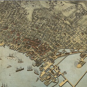 1890 Seattle Washington Birds Eye View Print - Vintage Map Art, Antique ...