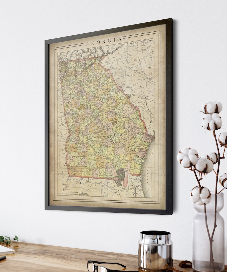1897 Georgia Map Print Vintage Map Art Antique Map Old Map - Etsy