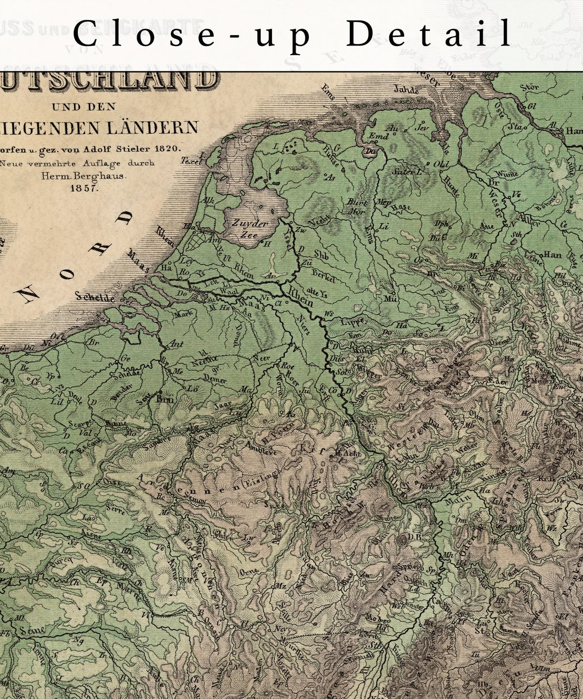 1857 Germany Mountain Map Print: Vintage Topography Wall Art - Etsy