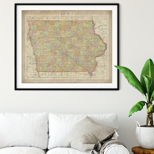 1897 Iowa Map Print, Vintage Map Art, Antique Map, Old Map, Iowa Wall ...