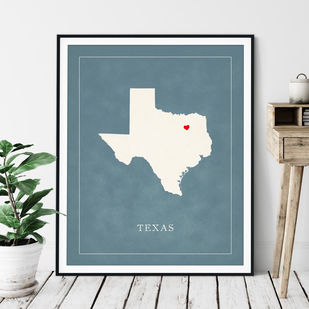 Custom Texas Map Print: Personalized Hometown Art With Heart Over Any ...