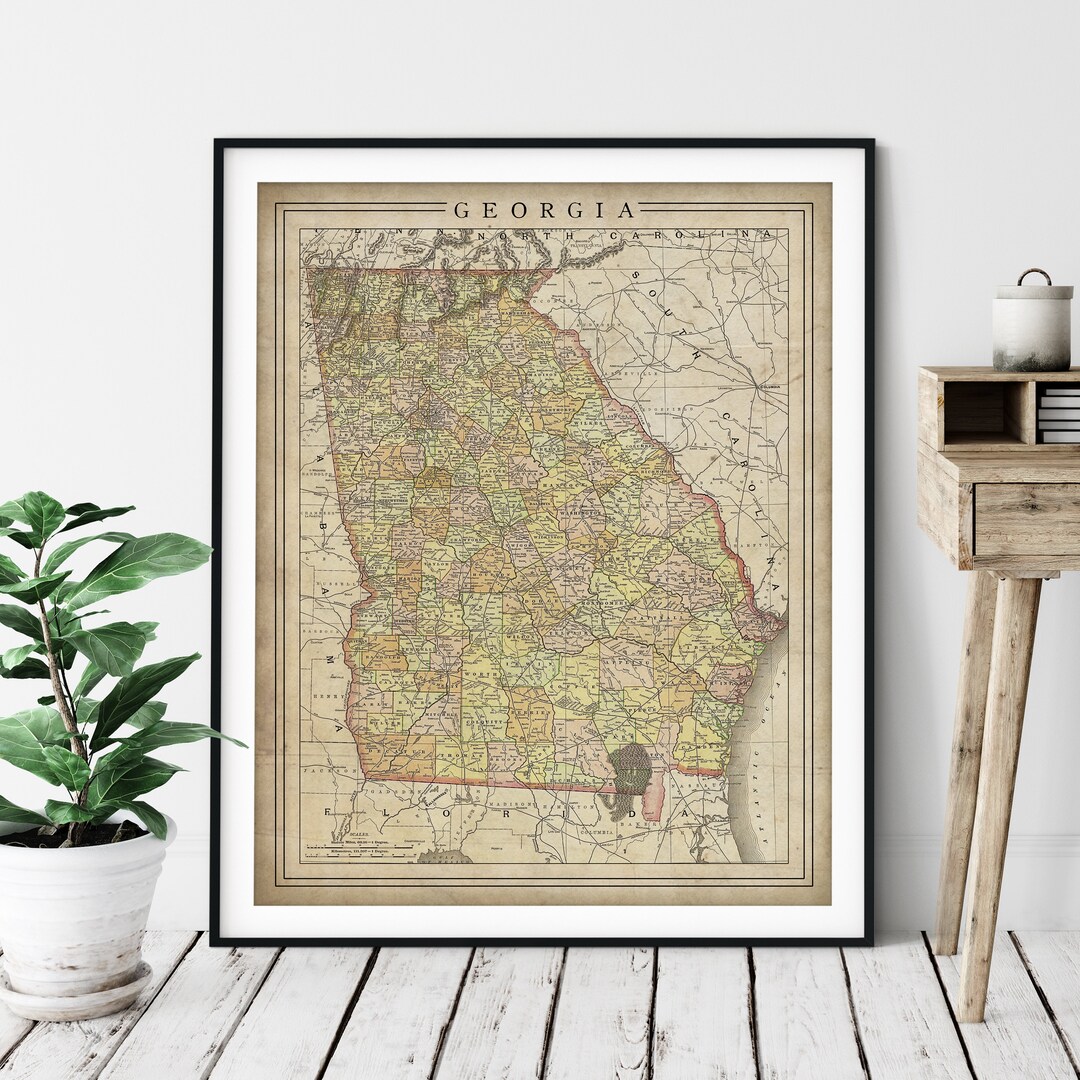 1897 Georgia Map Print, Vintage Map Art, Antique Map, Old Map, Atlanta ...