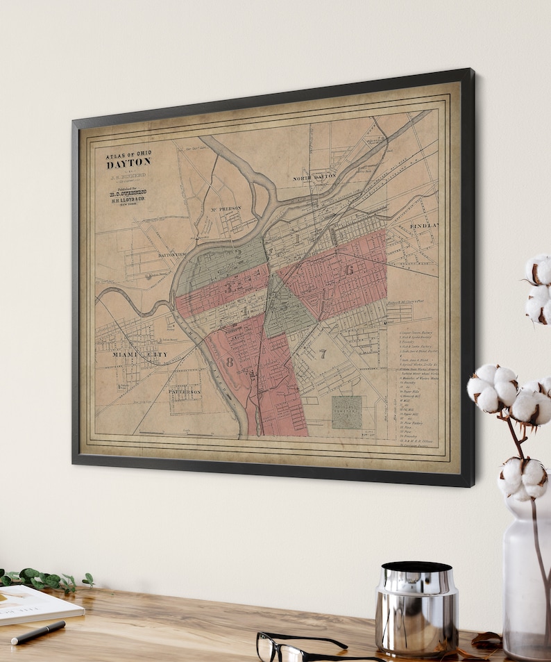 1868 Dayton Ohio Map Print Vintage Map Art Antique Dayton - Etsy
