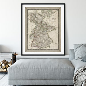 1844 German States Map Print - Vintage Map Art, Antique Map, Old Map ...