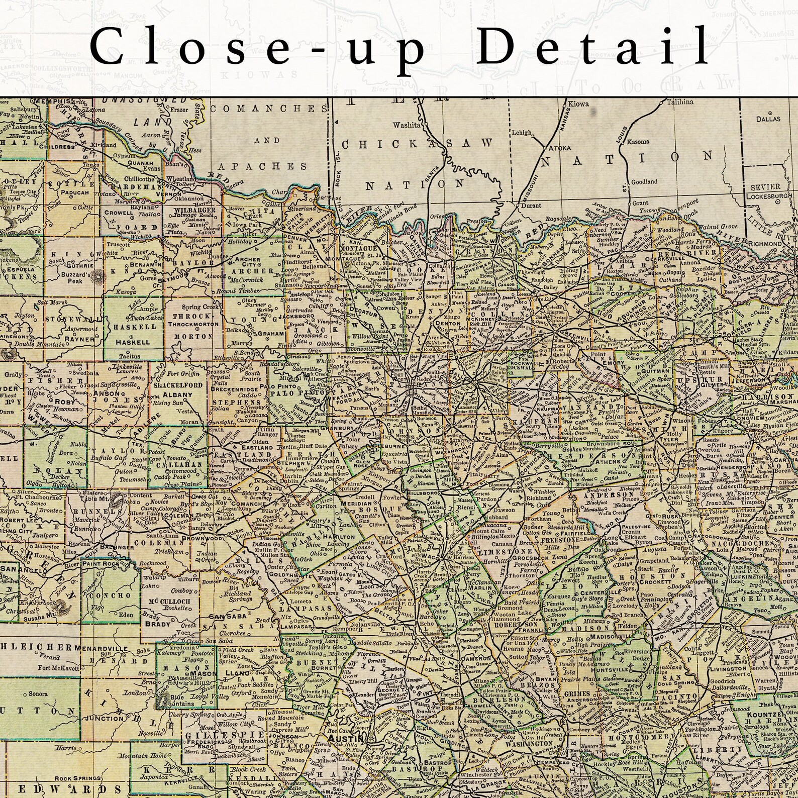 1897 Texas Map Print Vintage Map Art Antique Map Old Map - Etsy