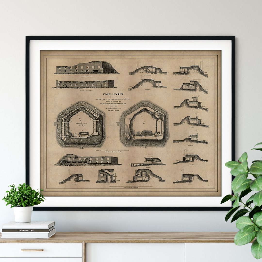 1860 Fort Sumter Elevation Print: Vintage Civil War Art, South Carolina ...