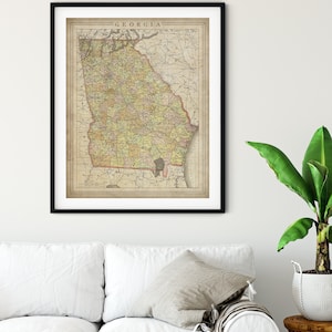 1897 Georgia Map Print, Vintage Map Art, Antique Map, Old Map, Atlanta ...