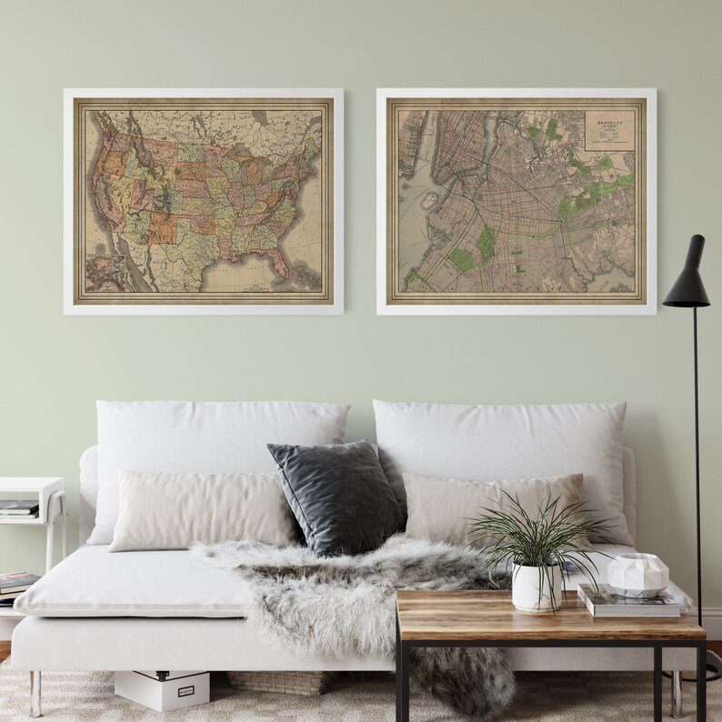 1897 United States Map Print Vintage USA Map Art Antique US | Etsy