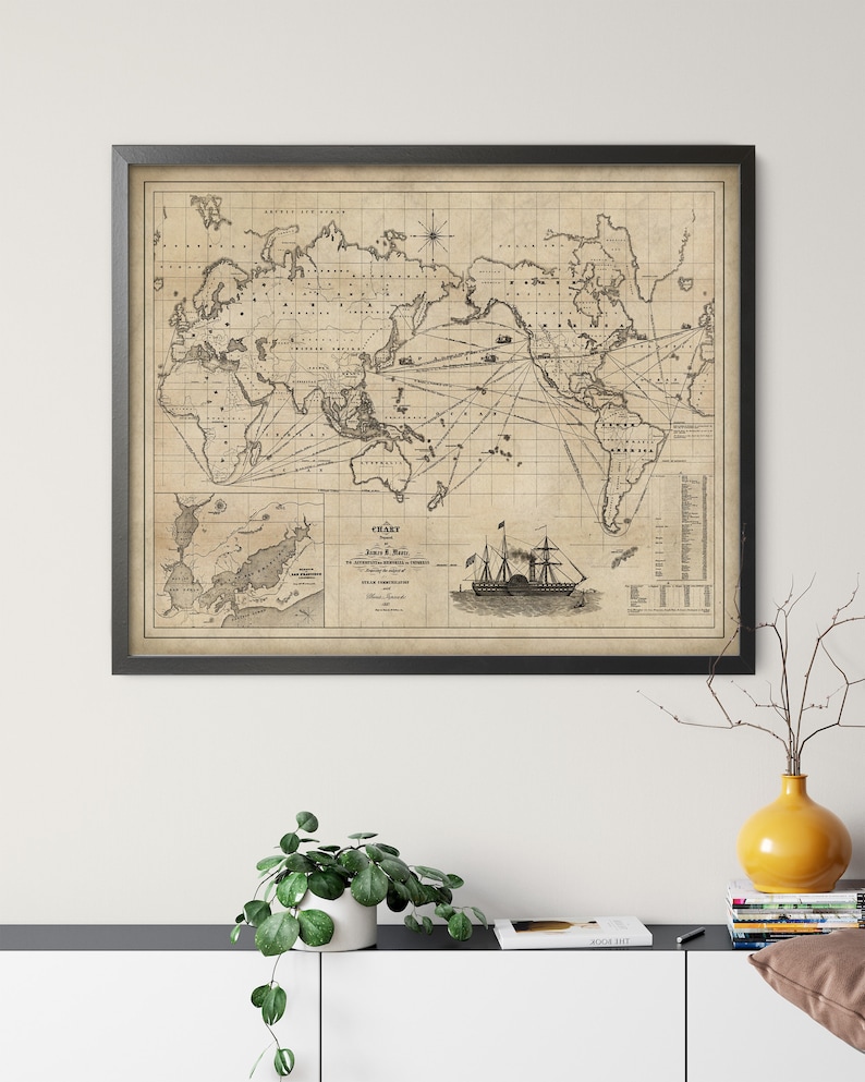 1850 World Sailing Chart Map: Vintage Nautical Art Print - Etsy