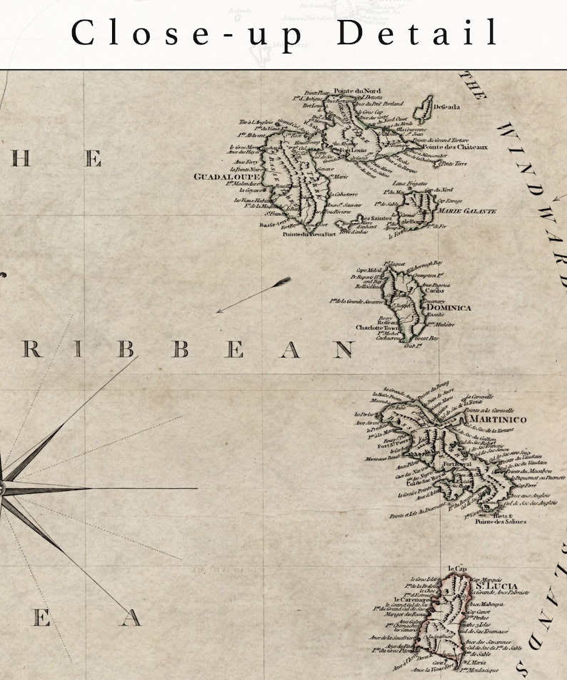 1779 Caribbean Islands Map Print: Vintage Lesser Antilles Art Featuring ...