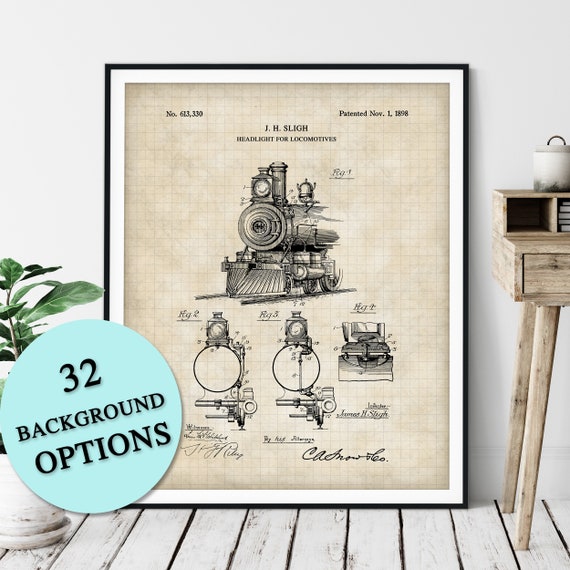 Train Headlight Patent Print Customizable Railroad Blueprint - Etsy
