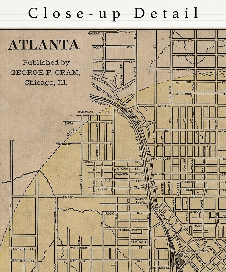 1901 Atlanta Georgia Map Print Vintage Atlanta Map Art - Etsy