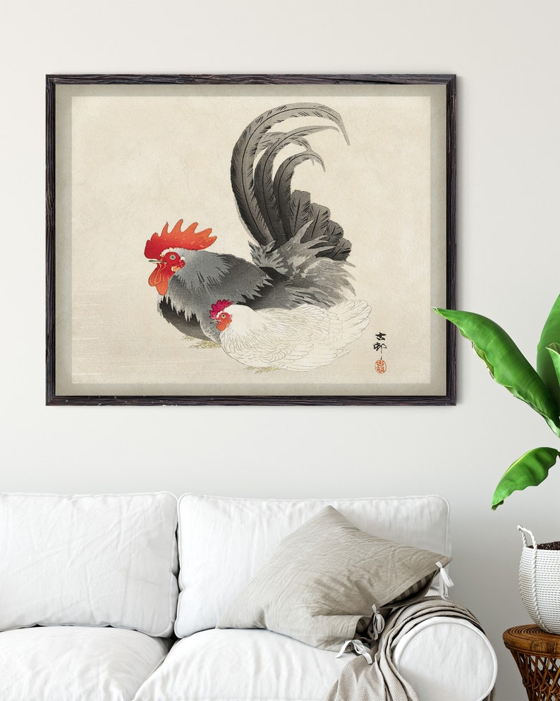Vintage Japanese Chicken Print Antique Japanese Art Rooster | Etsy