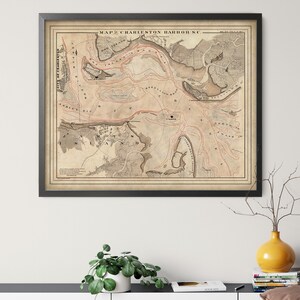 1860 Charleston Harbor, SC Map Print: Vintage Art Featuring James, Hog ...