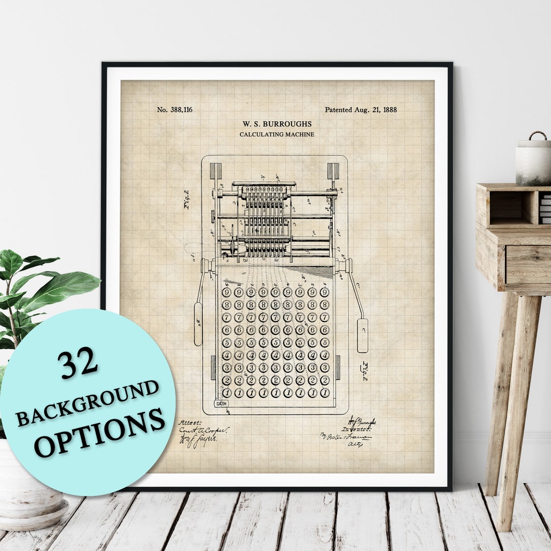 Calculating Machine Patent Print - Customizable Calculator Blueprint ...