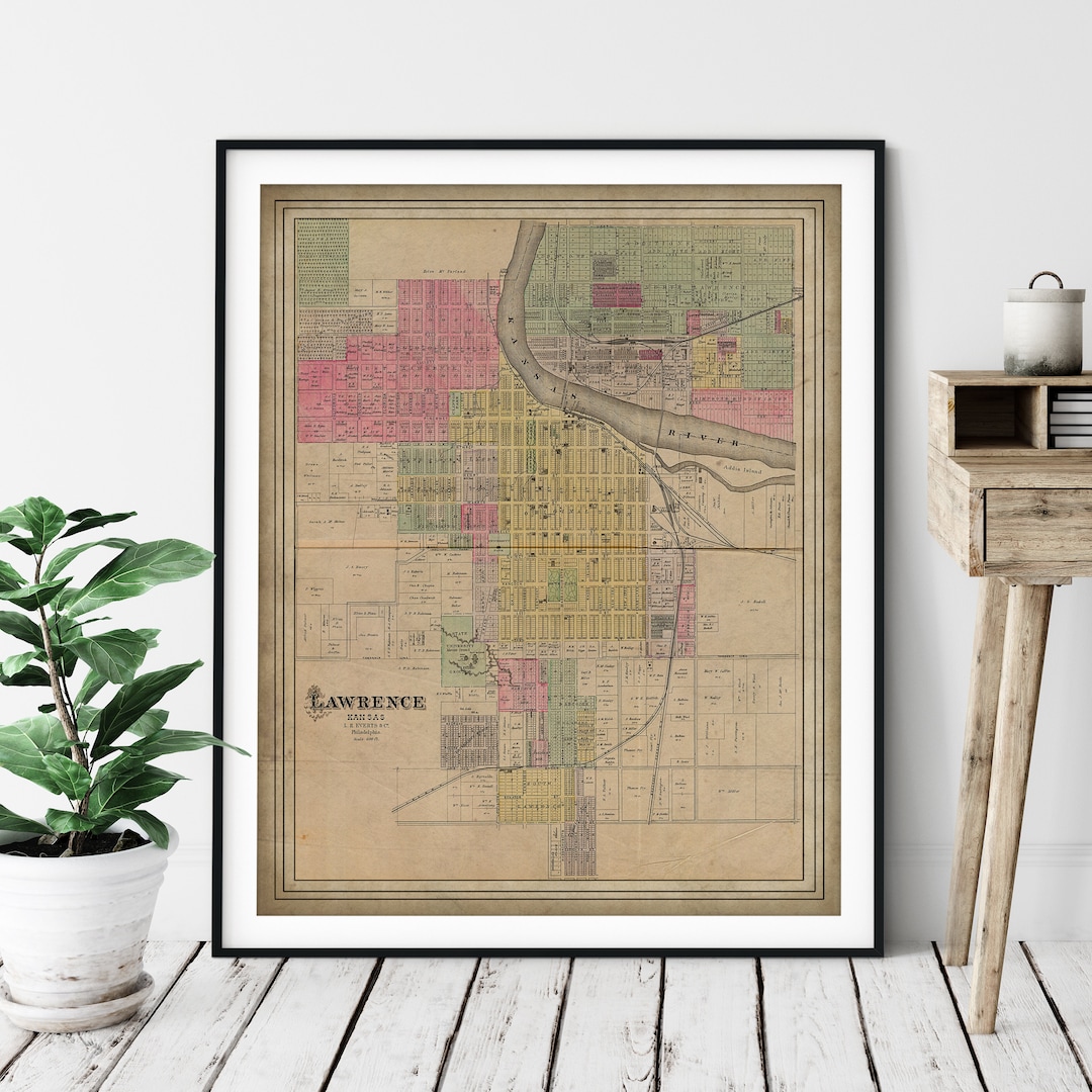 1887 Lawrence Kansas Map Print, Vintage Map Art, Antique Lawrence KS ...