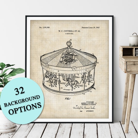 Carousel Patent Print Customizable Merry Go Round Blueprint | Etsy