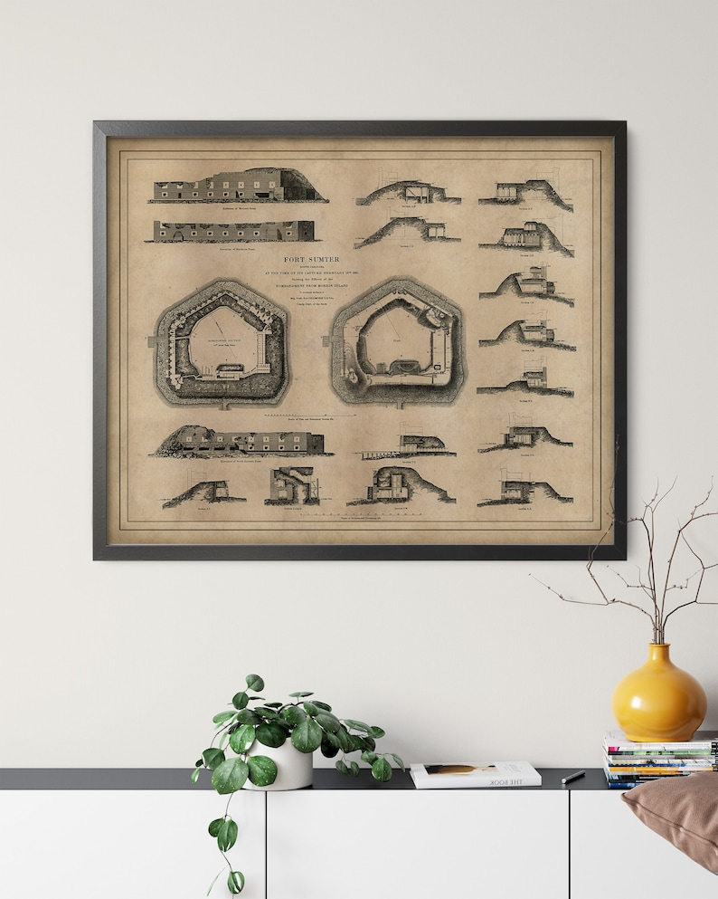 1860 Fort Sumter Elevation Print Vintage Map Art Antique - Etsy