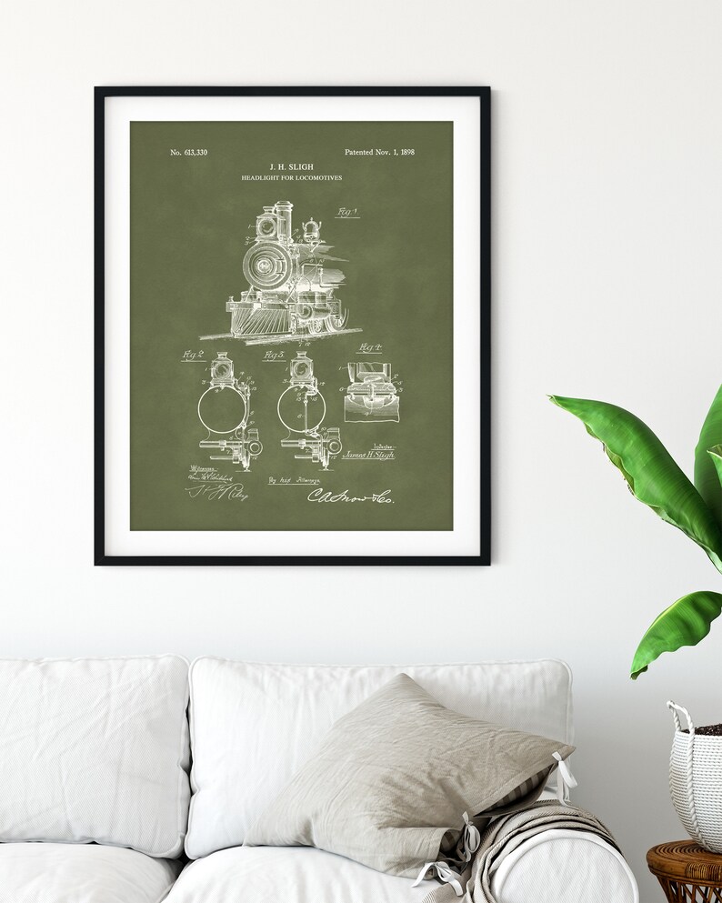 Train Headlight Patent Print: Customizable Locomotive Blueprint Wall ...