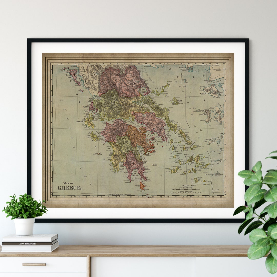1897 Greece Map Print: Vintage Greek Wall Art - Etsy