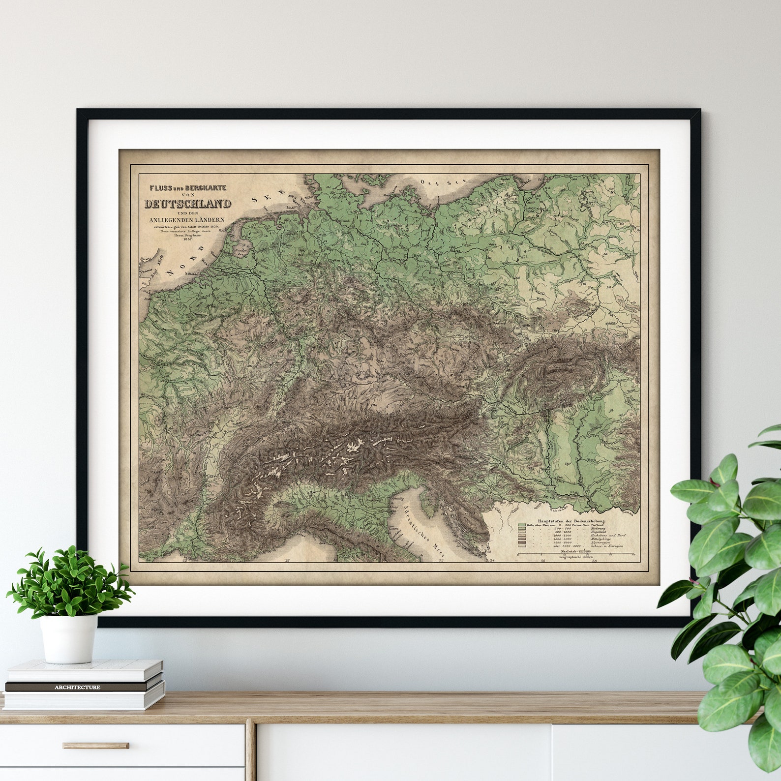 1857 Germany Mountain Map Print: Vintage Topography Wall Art - Etsy