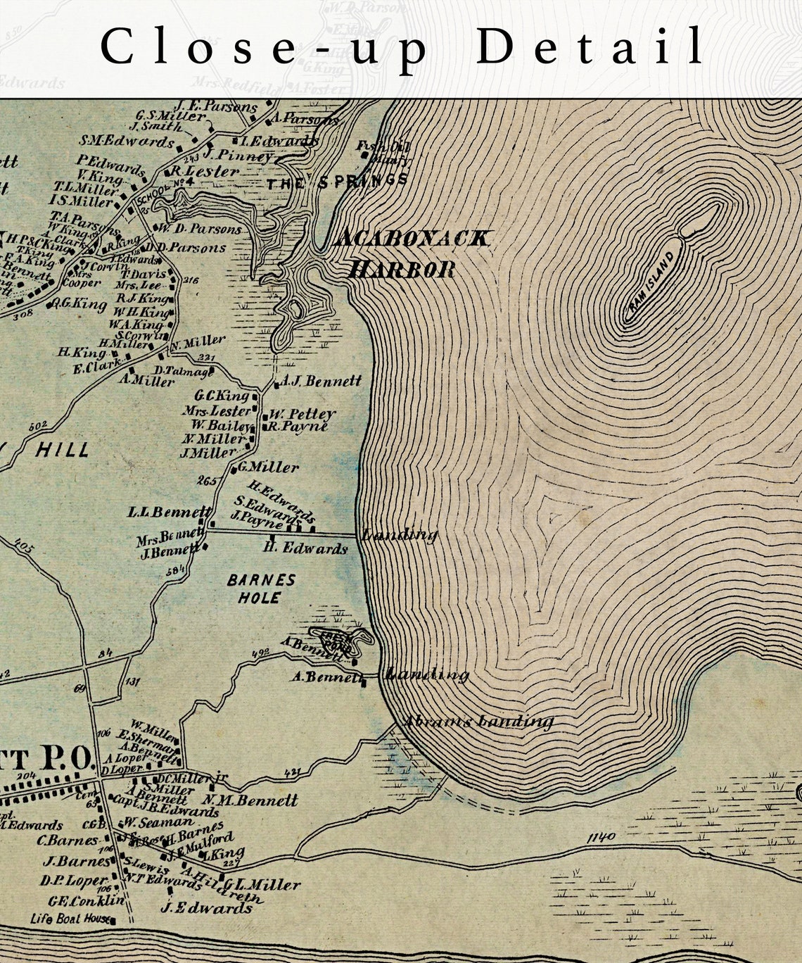 1873 East Hampton Map Print Vintage Long Island NY Map Art - Etsy