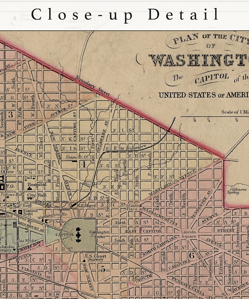 1877 Washington DC Map Print Vintage Map Art Antique Map - Etsy