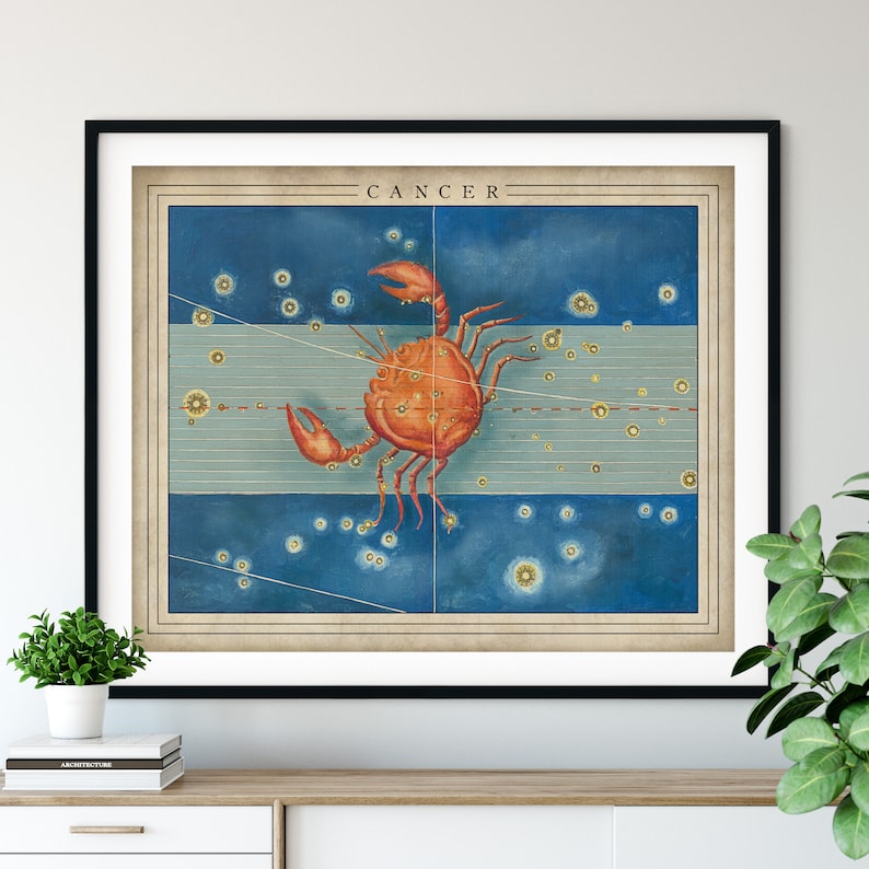 Antique Cancer Print Astrology Art Zodiac Wall Decor Etsy
