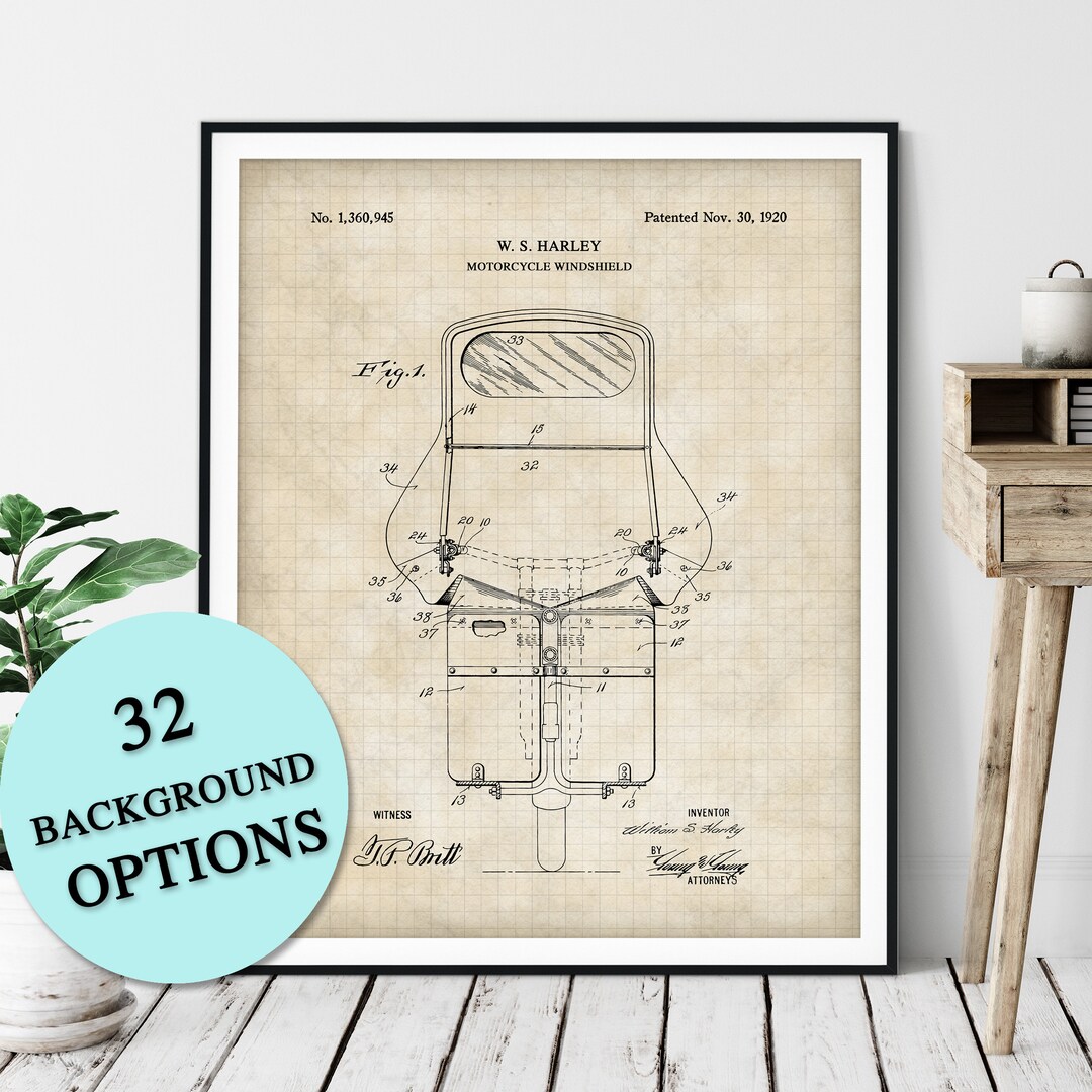 Motorcycle Windshield Patent Print: Customizable Biker Garage Art - Etsy
