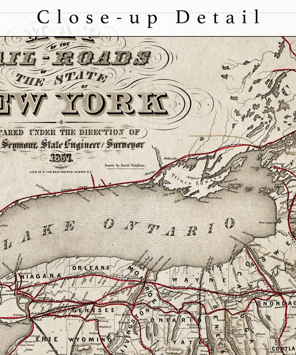 1857 New York Railroad Map Print Vintage NY State Map Art | Etsy