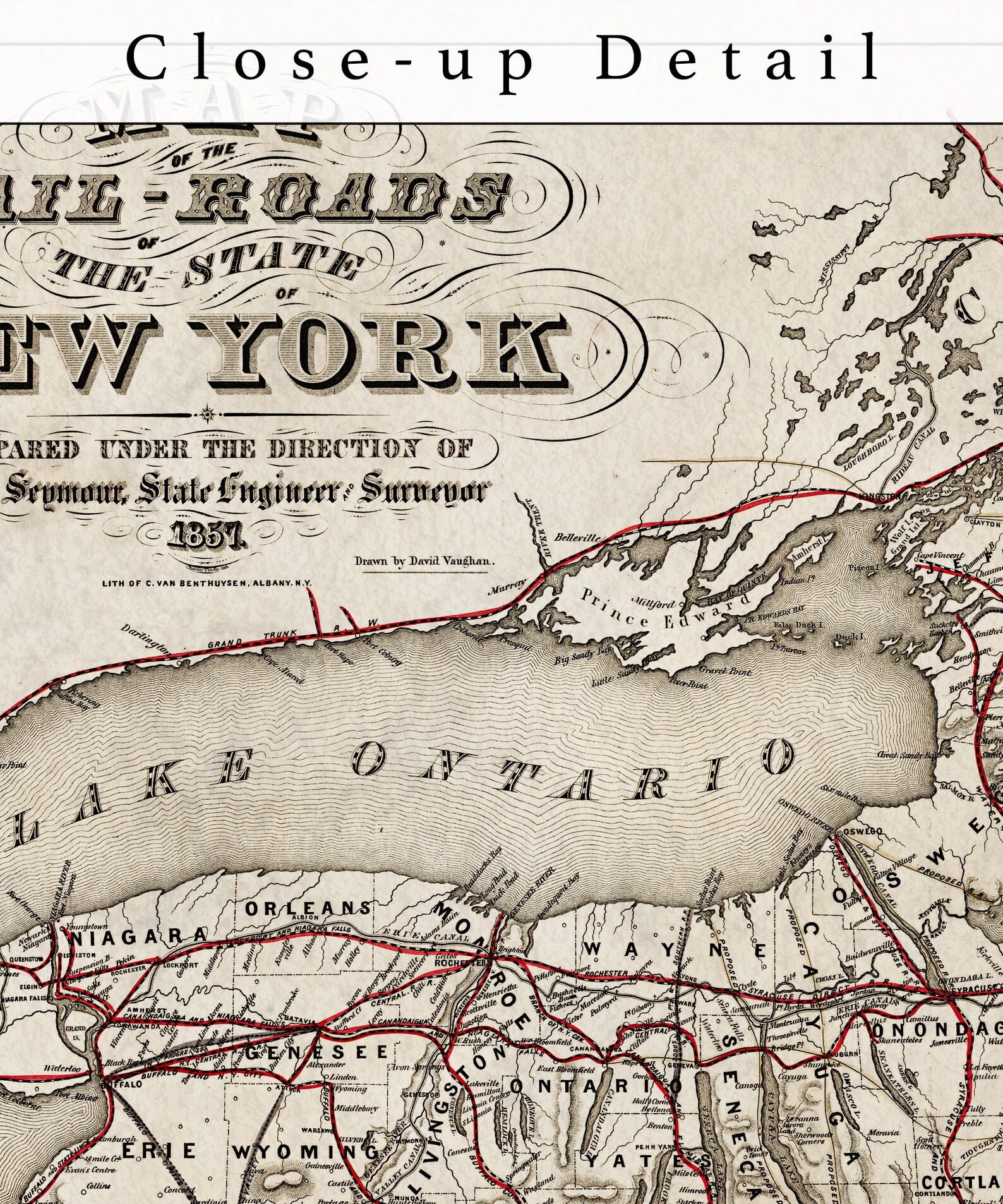 1857 New York Railroad Map Print Vintage NY State Map Art | Etsy