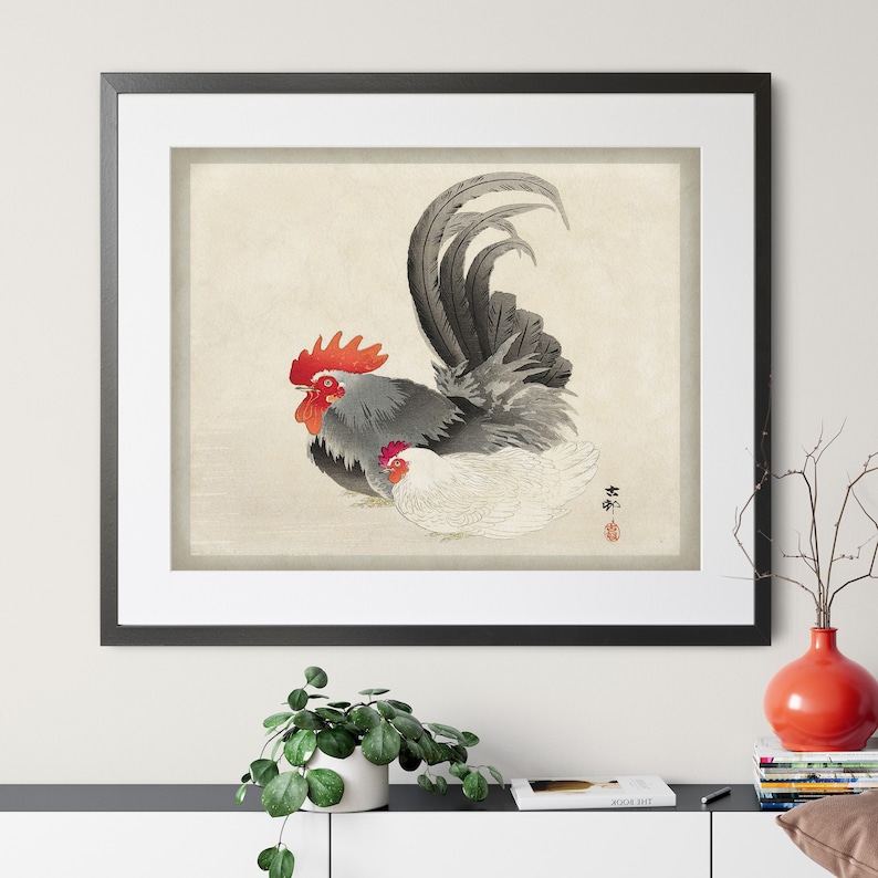 Vintage Japanese Chicken Print Antique Japanese Art Rooster | Etsy